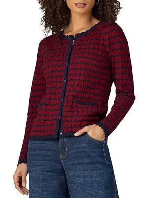 Wit & Wisdom Striped Round Neck Cardigan - Fired Brick/navy