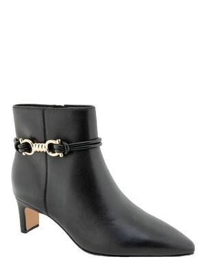 Andre Assous Wrenna Pointed Toe Bootie With Buckled Detail - Black Leather