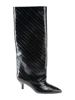 KENNETH COLE Knee High Pull-on Kitten Heel Pointed Toe Boots - Black