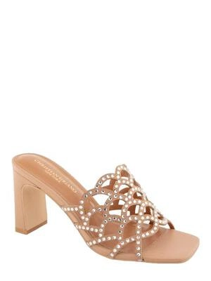 Christian Siriano Francez" Square Toe Embellished Sandal - Tan