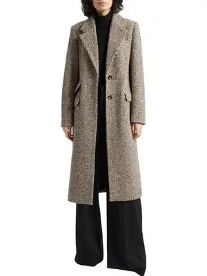 REISS Kai Check Wool Blend Bouclé Coat - Brown Check