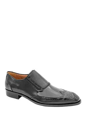 Mezlan Wingtip Slip-on Shoes With Elastic Goring - Black