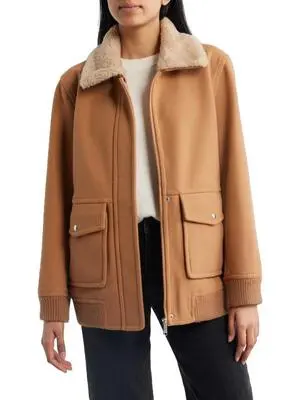 Sam Edelman Relaxed Bomber Jacket With Faux Shearling Collar - Camel