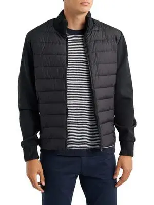 SAVE THE DUCK Hybrid Quilted Puffer Jacket With Knit Sleeves - Black