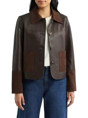 Bernardo Mixed Media Leather Jacket - Chocolate