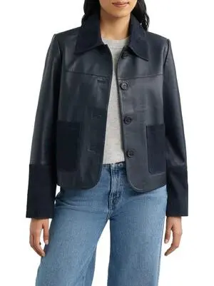 Bernardo Mixed Media Leather Jacket - Navy