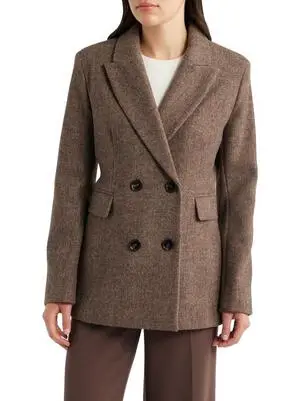 DONNA KARAN NEW YORK Donna Karan New York Herringbone Wool Double Breasted Coat