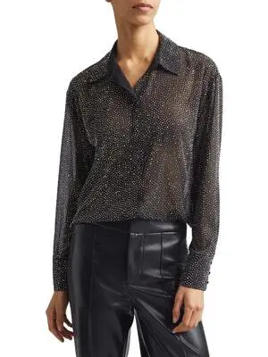 ALICE + OLIVIA Alice + Olivia Dimitra Crystal Embellished Oversize Sheer Shirt
