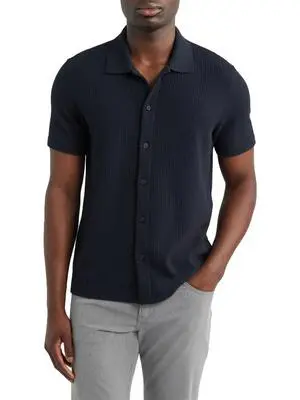 Vince Grid Waffle Knit Button-up Shirt - Coastal