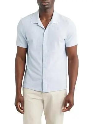 Vince Grid Waffle Knit Button-up Shirt - Playa Blue