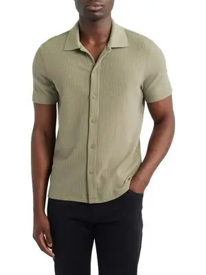 Vince Grid Waffle Knit Button-up Shirt - Sage