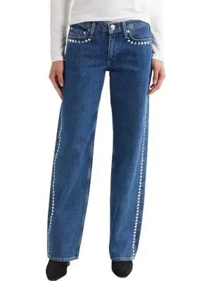 Rag & Bone Saige Studded Low Rise Relaxed Straight Leg Jeans - Park Stud