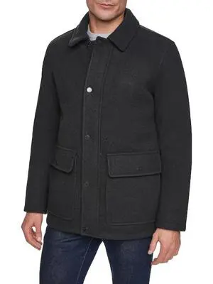 Cole Haan Insulated Flannel Wool Jacket With Faux-leather Collar Detail - Black