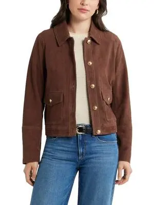 Caslon Suede Button-front Jacket - Brown
