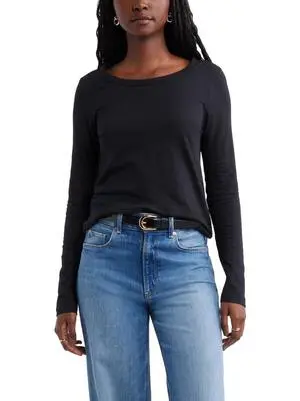 Caslon Long Sleeve Slub Crewneck T-shirt - Black
