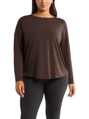Zella Breathe Long Sleeve Performance T-shirt - Brown Mole