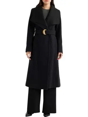 Donna Karan New York Ribbed Collar Belted Coat - Black