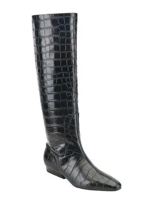 Marc Fisher Daynna Embossed Leather Knee-high Zip-up Boots - Black