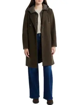 Lucky Brand Walker Coat With Hooded Bib Inset - Loden