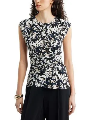 Nordstrom Side Twist Top - Navy- Tan Graphic Blocks