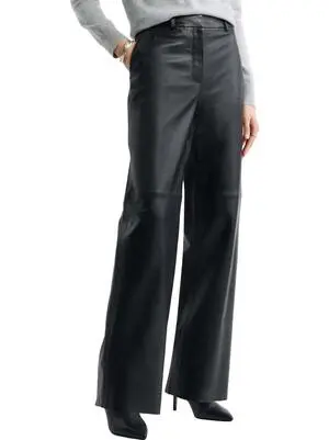 Nordstrom Leather Straight-leg Pants - Black