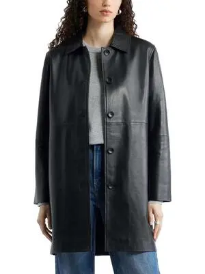 Nordstrom Longline Leather Jacket With Glossy Finish - Black
