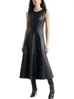 Nordstrom Seamed Leather Midi Dress - Black