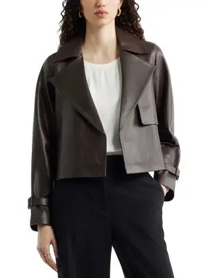 Nordstrom Cropped Leather Trench Coat - Brown Coffee