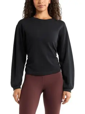 Zella Zella Ruched Side Cotton Blend French Terry Sweatshirt Black