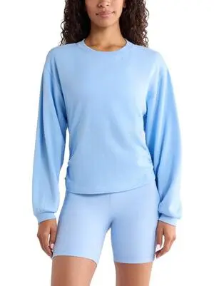 Zella Zella Ruched Side Cotton Blend French Terry Sweatshirt Blue Pacid