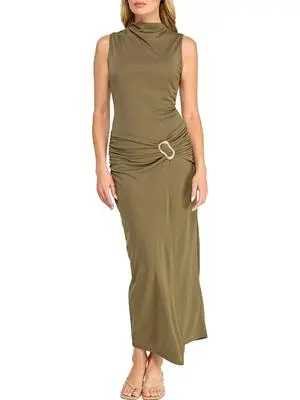 SOCIALITE Sleeveless Body-con Dress With Hardware Detail And Slit - Olive