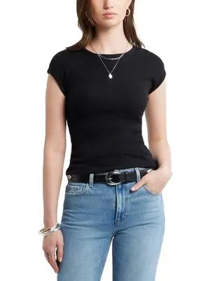 Treasure & Bond Treasure & Bond Cap Sleeve Ribbed Stretch Cotton & Modal T-Shirt Black