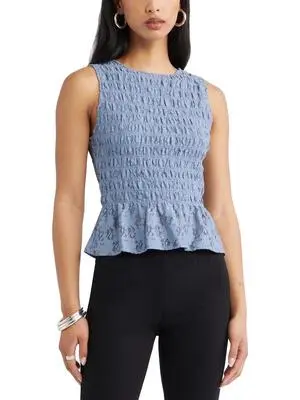 OPEN EDIT Smocked Lace Peplum Top - Blue Tempest