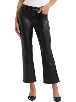 OPEN EDIT Faux Leather Kick Flare Pants - Black