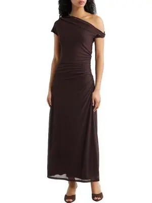 EVER NEW Asymmetric Mesh Maxi Dress - Chocolate