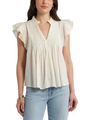 Caslon Ruffled Pleated Top - Ivory Pristine