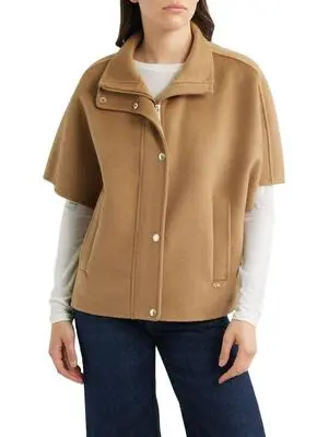 Michael Kors Double Face Wool Blend Cape With Zip Closure - Dark Camel
