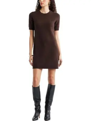 Nordstrom Short Sleeve Wool & Cashmere Sweater Dress - Brown Mole