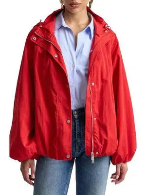 Avec Les Filles Balloon Hem Hooded Windbreaker Jacket - Cadmium