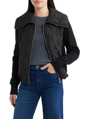 Bernardo Mixed Media Knit & Quilted Jacket - Black