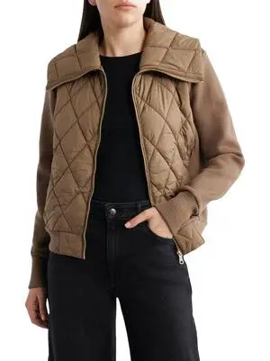 Bernardo Mixed Media Knit & Quilted Jacket - Shitake