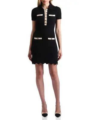 Avec Les Filles Rib Knit Polo Minidress - Black/cream