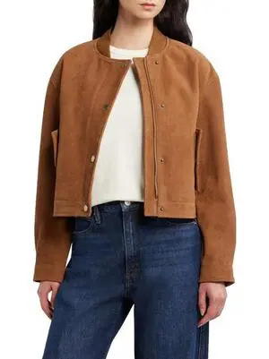 Michael Kors Suede Bomber Jacket - Caramel
