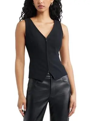 OPEN EDIT Sleeveless V-neck Zip Front Top - Black