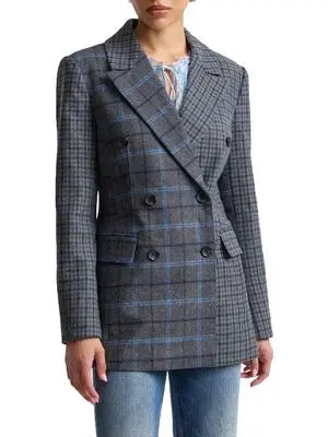 Avec Les Filles Plaid Double Breasted Blazer - Grey Plaid Multi