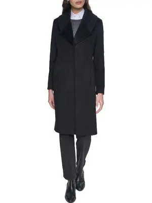 Cole Haan Oversize Collar Wool Blend Coat - Black