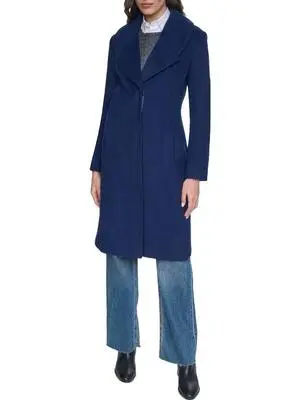 Cole Haan Oversize Collar Wool Blend Coat - Ink