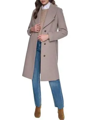 Cole Haan Oversize Collar Wool Blend Coat - Twig