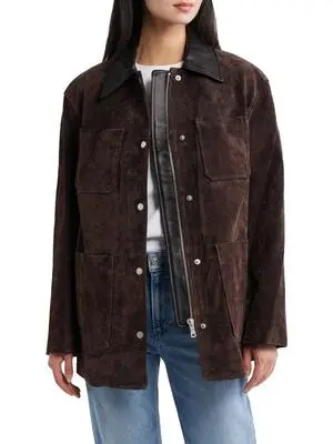 Avec Les Filles Suede Barn Coat With Leather Collar - Wood
