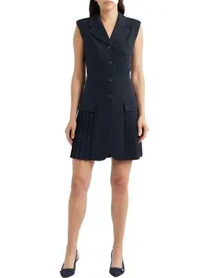 Vince Camuto Sleeveless Pleated Shirtdress - Navy